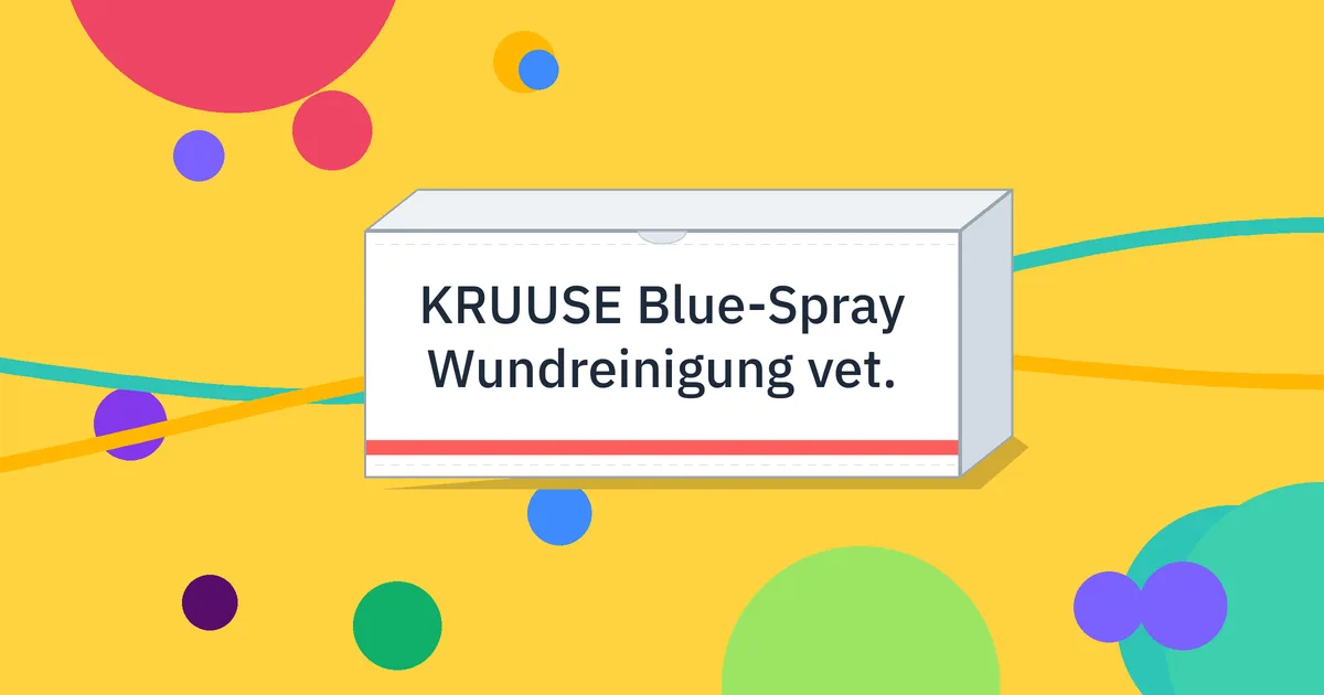 Symbolbild: Packung mit der Aufschrift KRUUSE Blue-Spray Wundreinigung vet. (PZN 18444128) – Verfügbarkeit und Bezug in Apotheken in Frankfurt am Main
