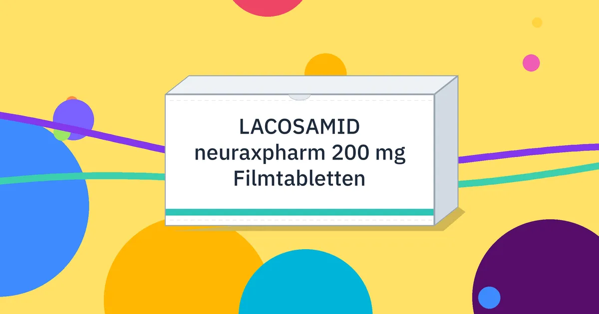 Symbolbild: Packung mit der Aufschrift LACOSAMID neuraxpharm 200 mg Filmtabletten (PZN 18085830) – Verfügbarkeit und Bezug in Apotheken in Frankfurt am Main