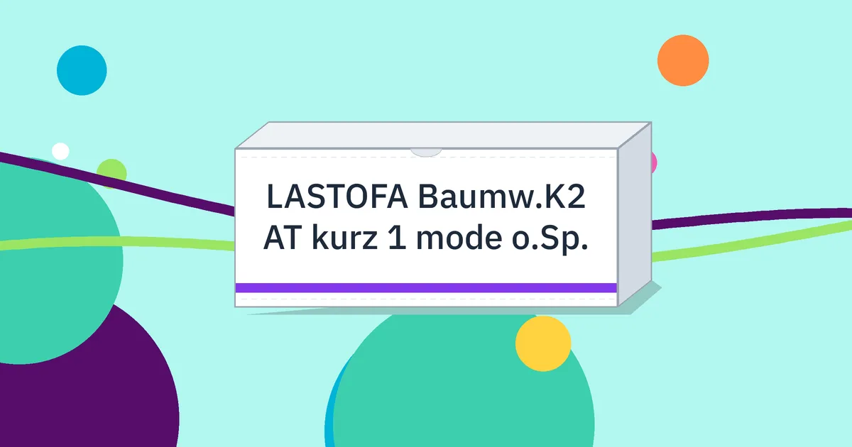 Symbolbild: Packung mit der Aufschrift LASTOFA Baumw.K2 AT kurz 1 mode o.Sp. (PZN 01951996) – Verfügbarkeit und Bezug in Apotheken in Frankfurt am Main
