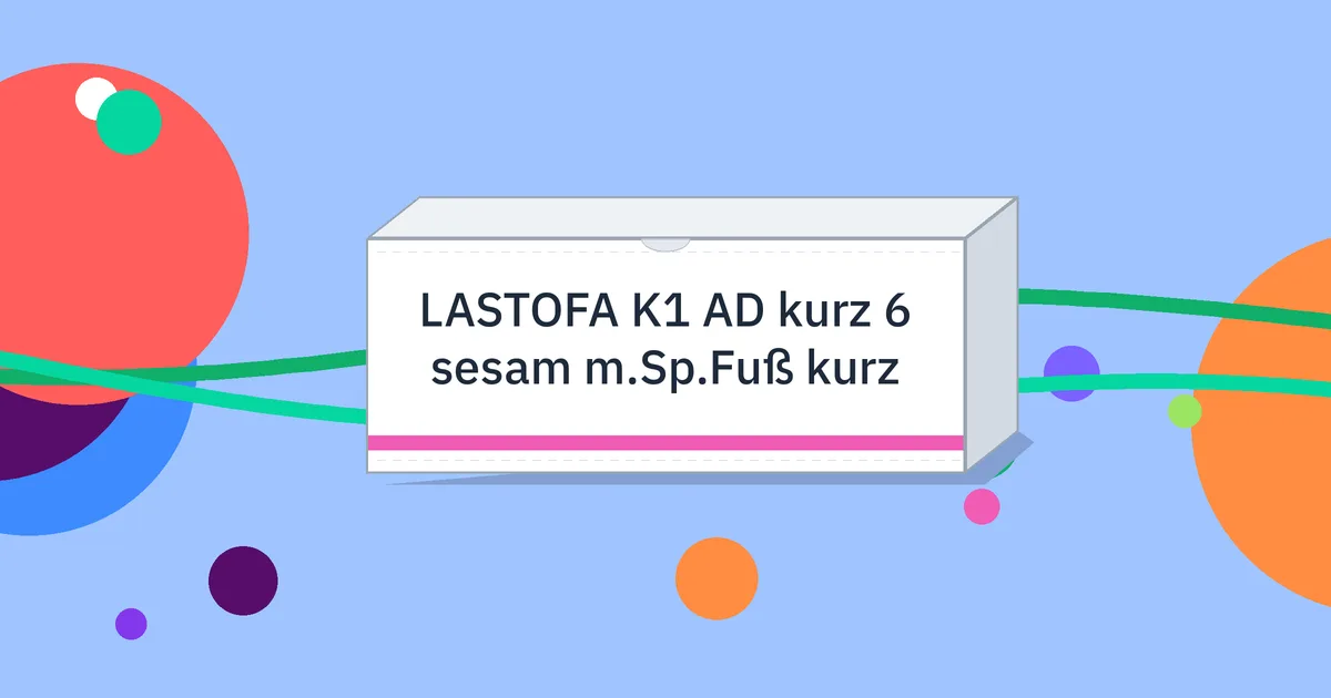Symbolbild: Packung mit der Aufschrift LASTOFA K1 AD kurz 6 sesam m.Sp.Fuß kurz (PZN 13788260) – Verfügbarkeit und Bezug in Apotheken in Frankfurt am Main