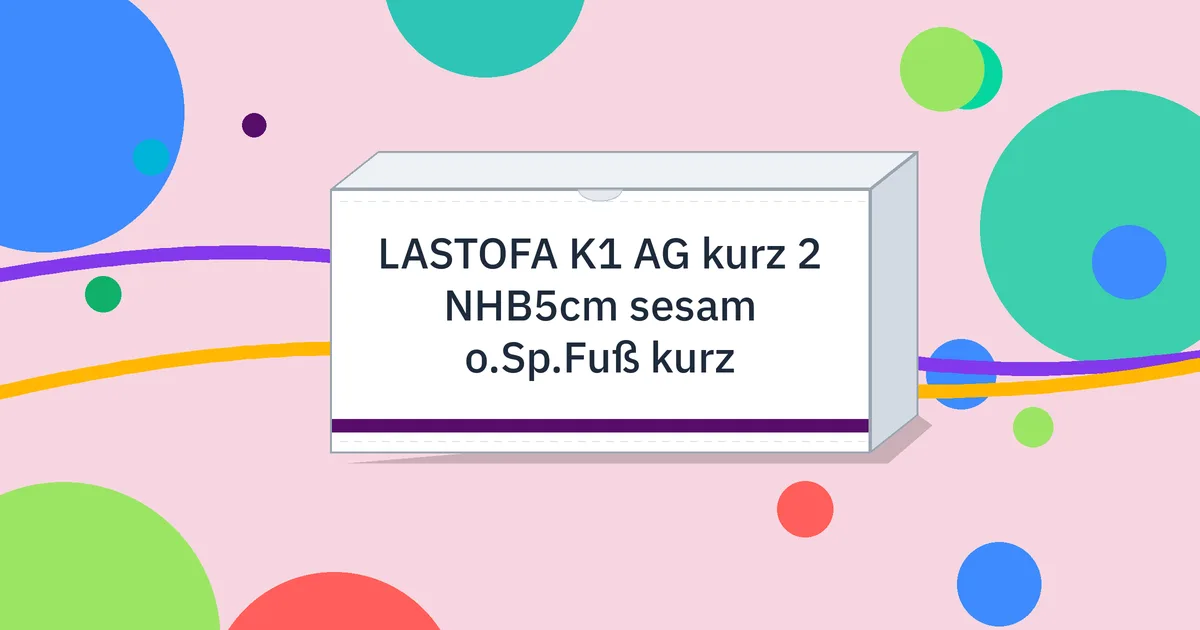 Symbolbild: Packung mit der Aufschrift LASTOFA K1 AG kurz 2 NHB5cm sesam o.Sp.Fuß kurz (PZN 13790305) – Verfügbarkeit und Bezug in Apotheken in Frankfurt am Main