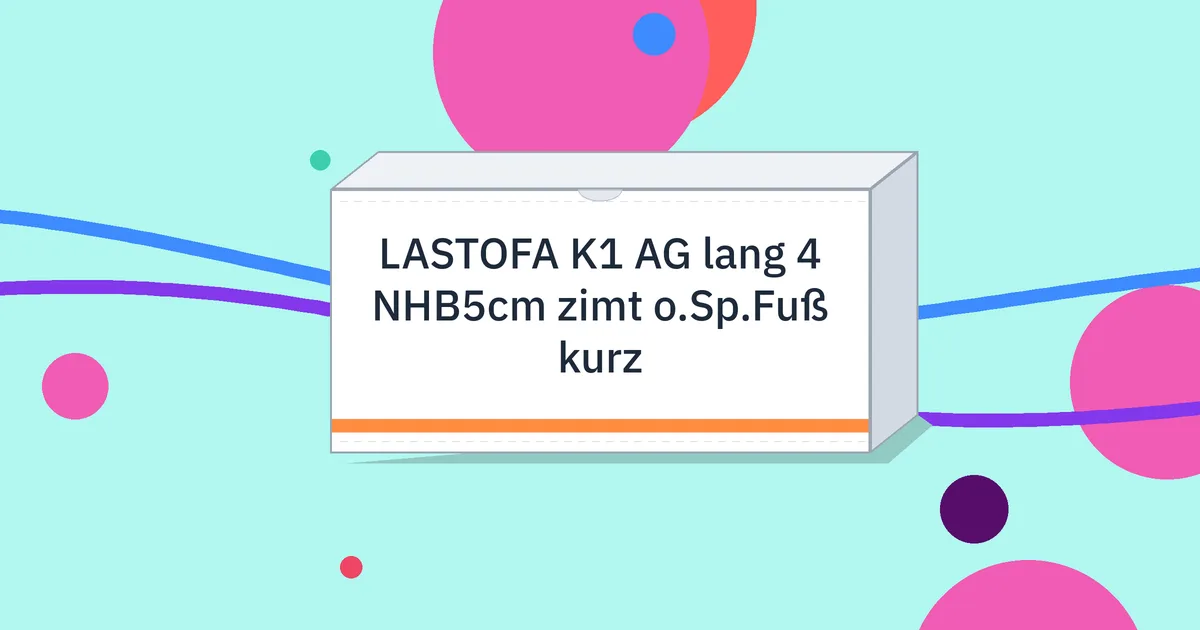Symbolbild: Packung mit der Aufschrift LASTOFA K1 AG lang 4 NHB5cm zimt o.Sp.Fuß kurz (PZN 13791960) – Verfügbarkeit und Bezug in Apotheken in Frankfurt am Main
