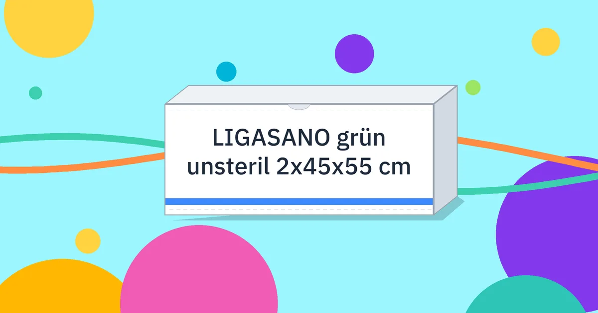 Symbolbild: Packung mit der Aufschrift LIGASANO grün unsteril 2x45x55 cm (PZN 20102010) – Verfügbarkeit und Bezug in Apotheken in Frankfurt am Main