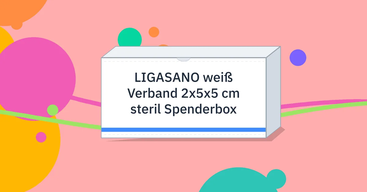 Symbolbild: Packung mit der Aufschrift LIGASANO weiß Verband 2x5x5 cm steril Spenderbox (PZN 19093458) – Verfügbarkeit und Bezug in Apotheken in Frankfurt am Main