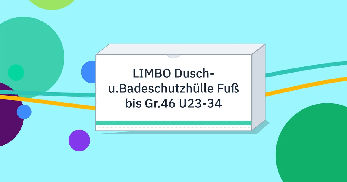 Symbolbild: Packung mit der Aufschrift LIMBO Dusch-u.Badeschutzhülle Fuß bis Gr.46 U23-34 (PZN 13234113) – Verfügbarkeit und Bezug in Apotheken in Frankfurt am Main