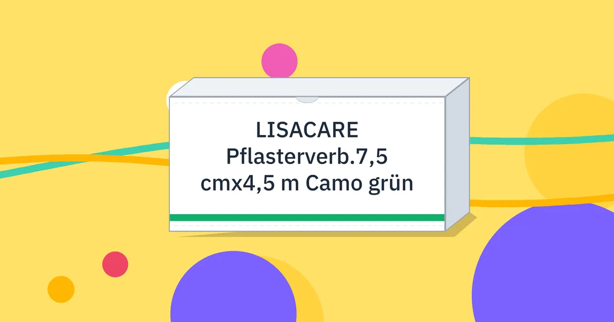 Symbolbild: Packung mit der Aufschrift LISACARE Pflasterverb.7,5 cmx4,5 m Camo grün (PZN 17892770) – Verfügbarkeit und Bezug in Apotheken in Frankfurt am Main