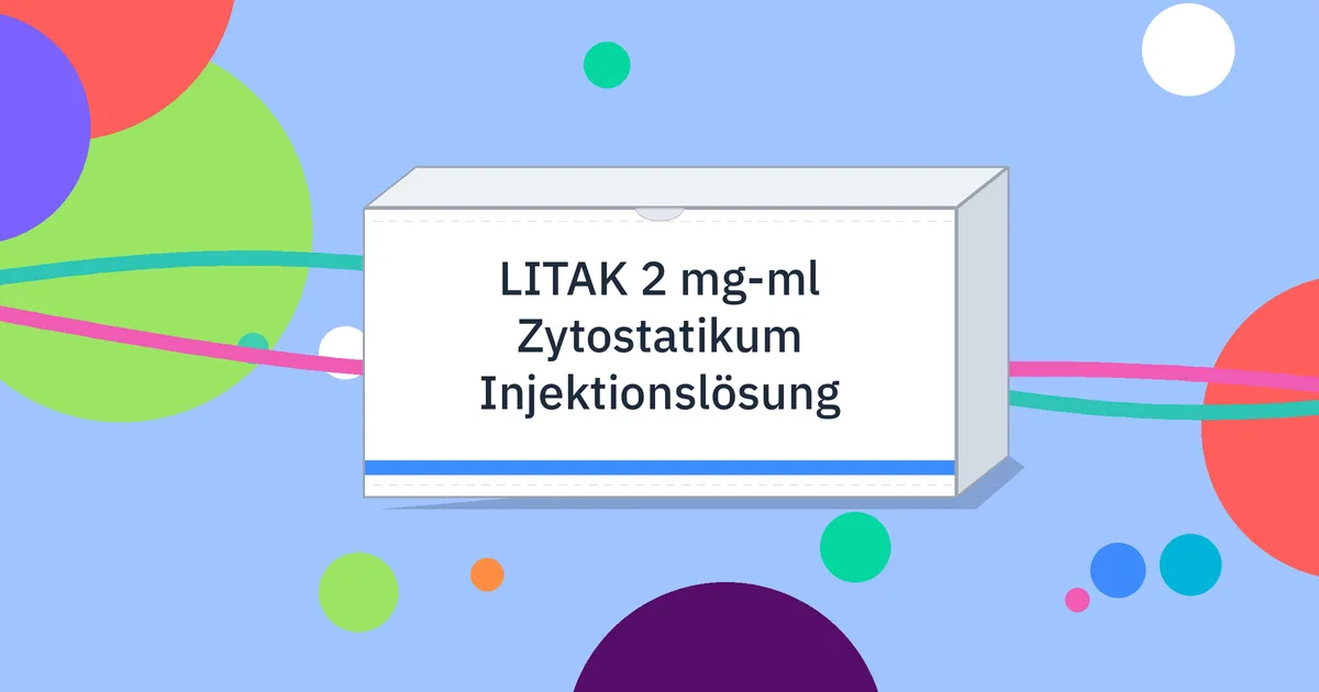 Symbolbild: Packung mit der Aufschrift LITAK 2 mg-ml Zytostatikum Injektionslösung (PZN 03045049) – Verfügbarkeit und Bezug in Apotheken in Frankfurt am Main