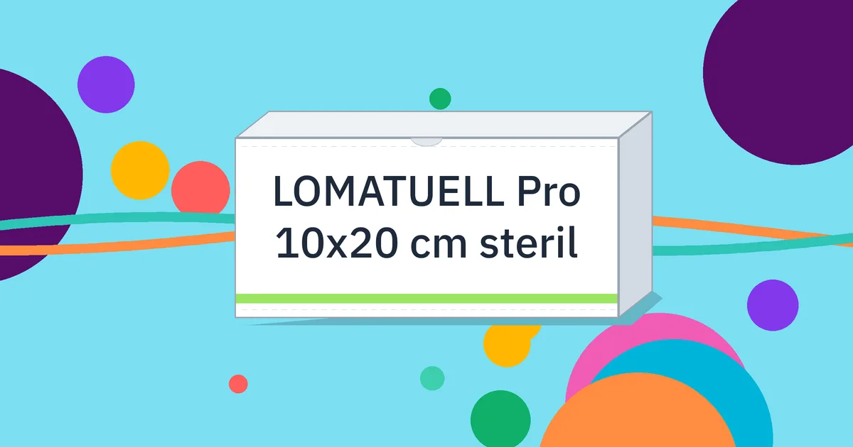Symbolbild: Packung mit der Aufschrift LOMATUELL Pro 10x20 cm steril (PZN 15660311) – Verfügbarkeit und Bezug in Apotheken in Frankfurt am Main