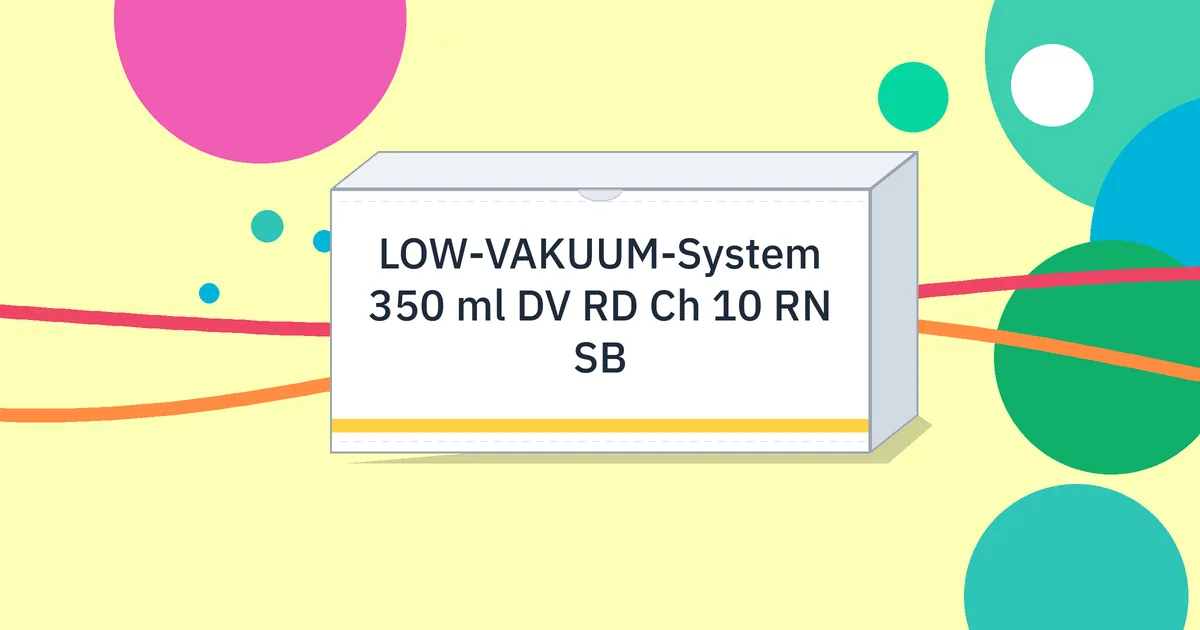 Symbolbild: Packung mit der Aufschrift LOW-VAKUUM-System 350 ml DV RD Ch 10 RN SB (PZN 17486254) – Verfügbarkeit und Bezug in Apotheken in Frankfurt am Main