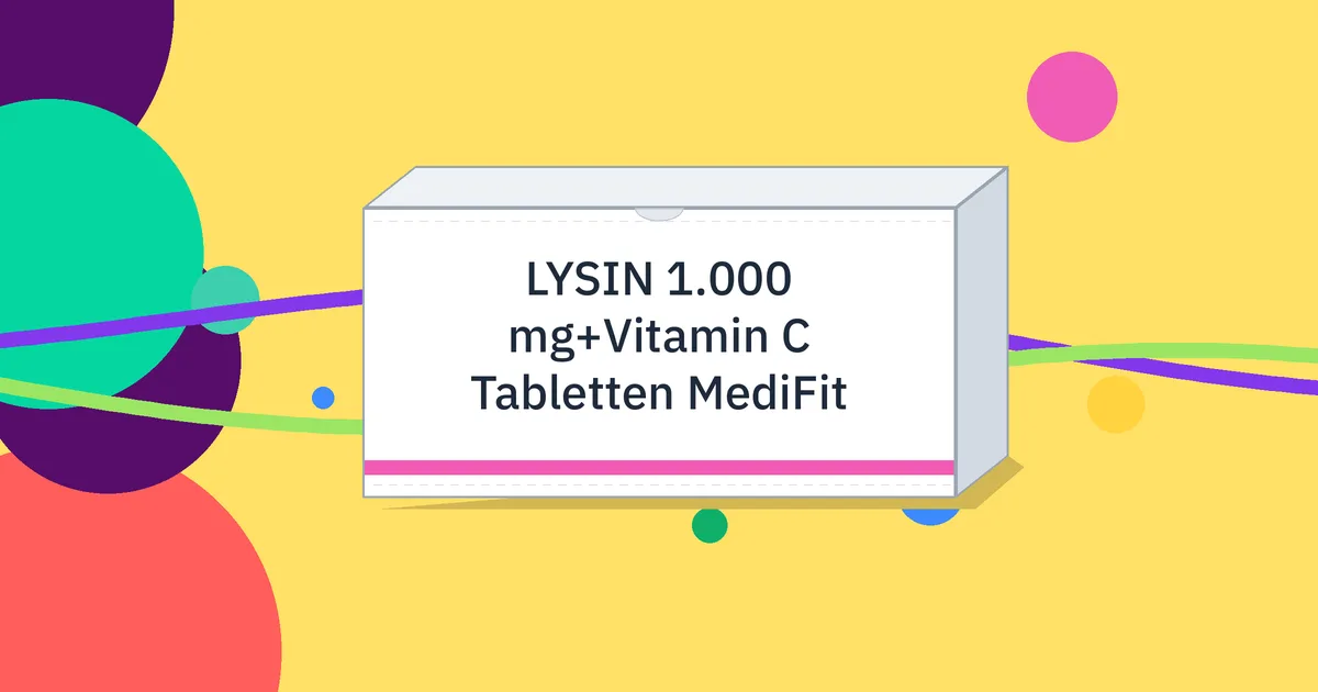 Symbolbild: Packung mit der Aufschrift LYSIN 1.000 mg+Vitamin C Tabletten MediFit (PZN 11186812) – Verfügbarkeit und Bezug in Apotheken in Frankfurt am Main