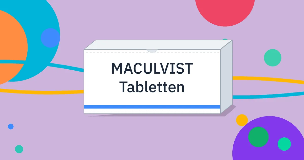 Symbolbild: Packung mit der Aufschrift MACULVIST Tabletten (PZN 15433064) – Verfügbarkeit und Bezug in Apotheken in Frankfurt am Main