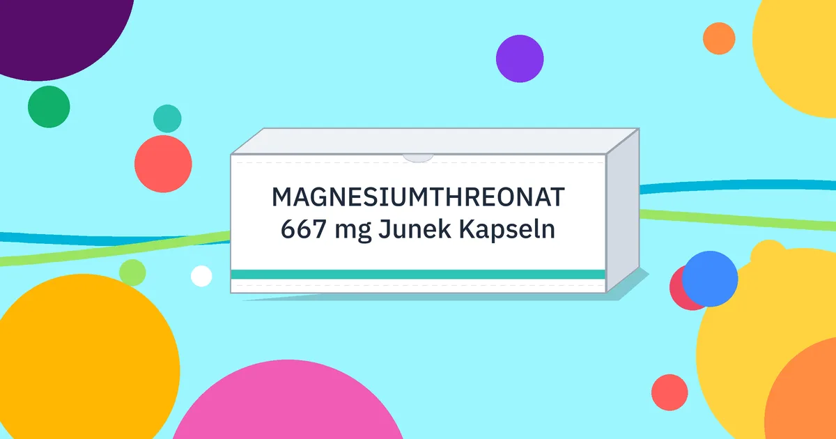 Symbolbild: Packung mit der Aufschrift MAGNESIUMTHREONAT 667 mg Junek Kapseln (PZN 20540916) – Verfügbarkeit und Bezug in Apotheken in Frankfurt am Main