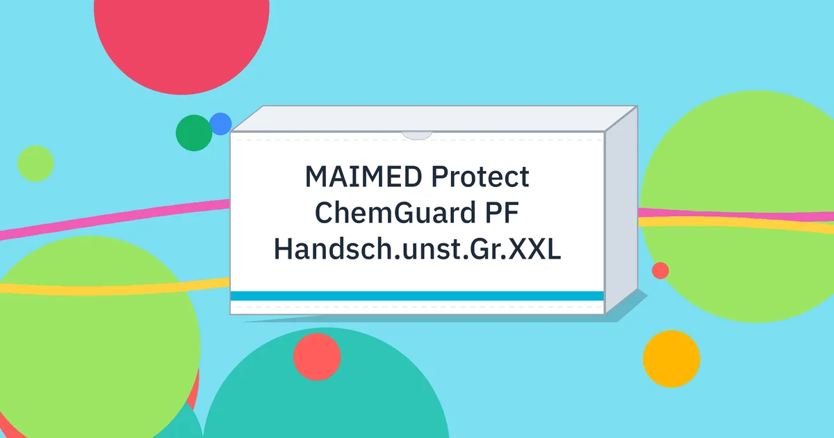 Symbolbild: Packung mit der Aufschrift MAIMED Protect ChemGuard PF Handsch.unst.Gr.XXL (PZN 12635910) – Verfügbarkeit und Bezug in Apotheken in Frankfurt am Main