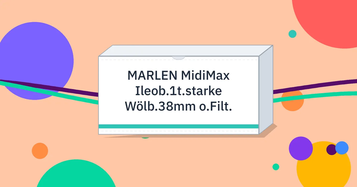 Symbolbild: Packung mit der Aufschrift MARLEN MidiMax Ileob.1t.starke Wölb.38mm o.Filt. (PZN 16658658) – Verfügbarkeit und Bezug in Apotheken in Frankfurt am Main