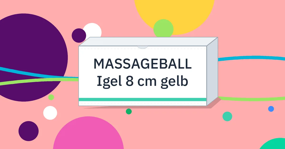 Symbolbild: Packung mit der Aufschrift MASSAGEBALL Igel 8 cm gelb (PZN 07129719) – Verfügbarkeit und Bezug in Apotheken in Frankfurt am Main