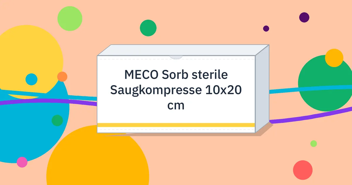 Symbolbild: Packung mit der Aufschrift MECO Sorb sterile Saugkompresse 10x20 cm (PZN 20090749) – Verfügbarkeit und Bezug in Apotheken in Frankfurt am Main