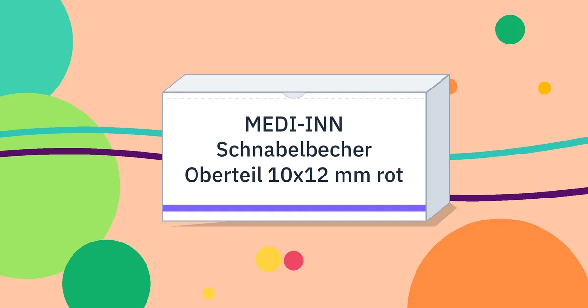 Symbolbild: Packung mit der Aufschrift MEDI-INN Schnabelbecher Oberteil 10x12 mm rot (PZN 08815859) – Verfügbarkeit und Bezug in Apotheken in Frankfurt am Main