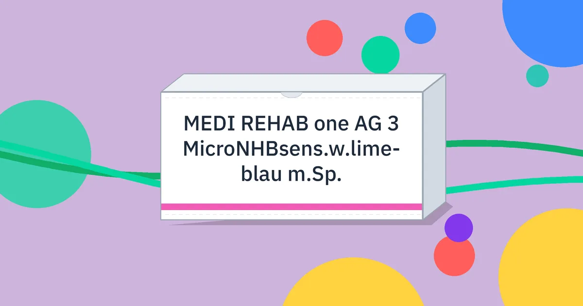 Symbolbild: Packung mit der Aufschrift MEDI REHAB one AG 3 MicroNHBsens.w.lime-blau m.Sp. (PZN 18898438) – Verfügbarkeit und Bezug in Apotheken in Frankfurt am Main