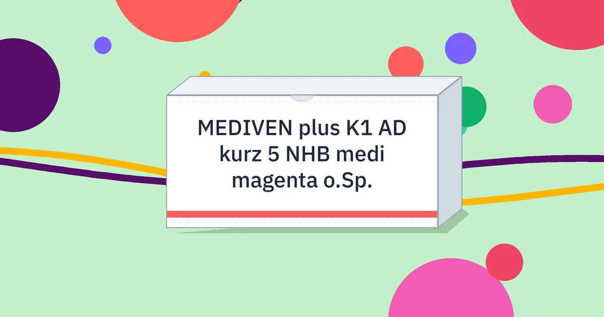 Symbolbild: Packung mit der Aufschrift MEDIVEN plus K1 AD kurz 5 NHB medi magenta o.Sp. (PZN 15898053) – Verfügbarkeit und Bezug in Apotheken in Frankfurt am Main