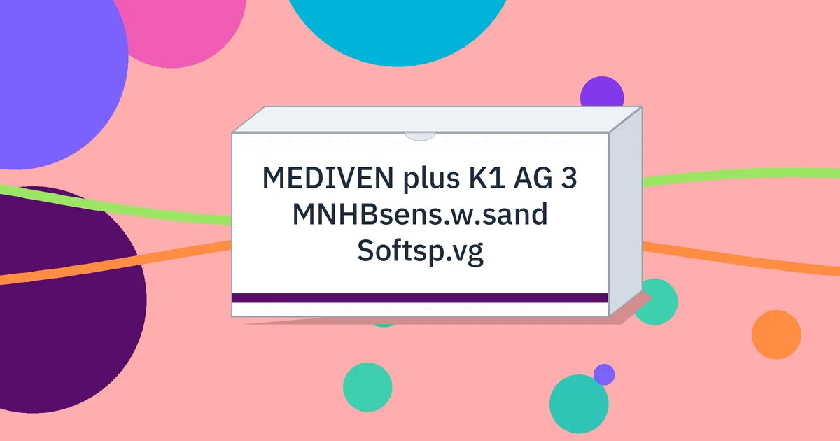 Symbolbild: Packung mit der Aufschrift MEDIVEN plus K1 AG 3 MNHBsens.w.sand Softsp.vg (PZN 18941536) – Verfügbarkeit und Bezug in Apotheken in Frankfurt am Main