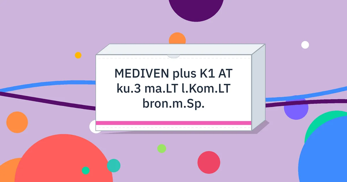 Symbolbild: Packung mit der Aufschrift MEDIVEN plus K1 AT ku.3 ma.LT l.Kom.LT bron.m.Sp. (PZN 15072376) – Verfügbarkeit und Bezug in Apotheken in Frankfurt am Main