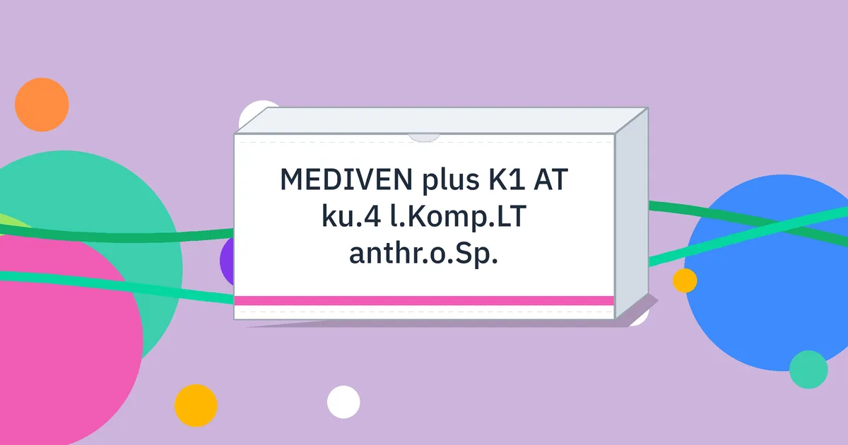 Symbolbild: Packung mit der Aufschrift MEDIVEN plus K1 AT ku.4 l.Komp.LT anthr.o.Sp. (PZN 15028777) – Verfügbarkeit und Bezug in Apotheken in Frankfurt am Main