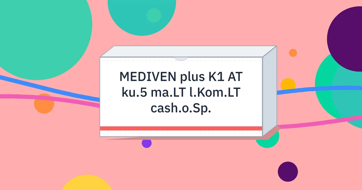 Symbolbild: Packung mit der Aufschrift MEDIVEN plus K1 AT ku.5 ma.LT l.Kom.LT cash.o.Sp. (PZN 15071684) – Verfügbarkeit und Bezug in Apotheken in Frankfurt am Main