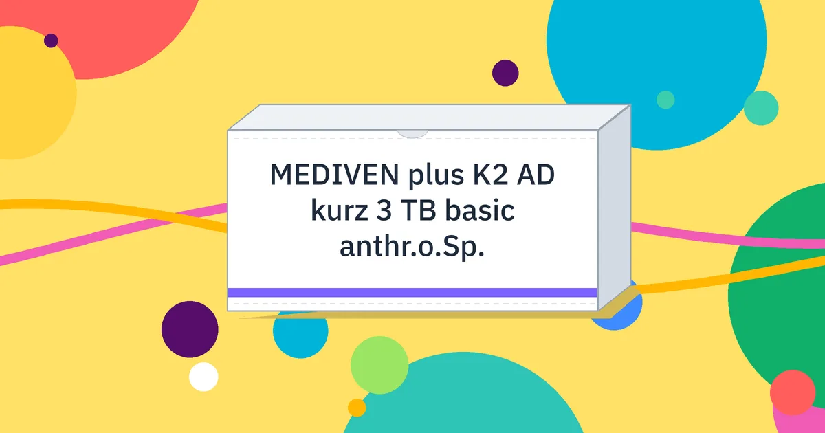 Symbolbild: Packung mit der Aufschrift MEDIVEN plus K2 AD kurz 3 TB basic anthr.o.Sp. (PZN 15097867) – Verfügbarkeit und Bezug in Apotheken in Frankfurt am Main