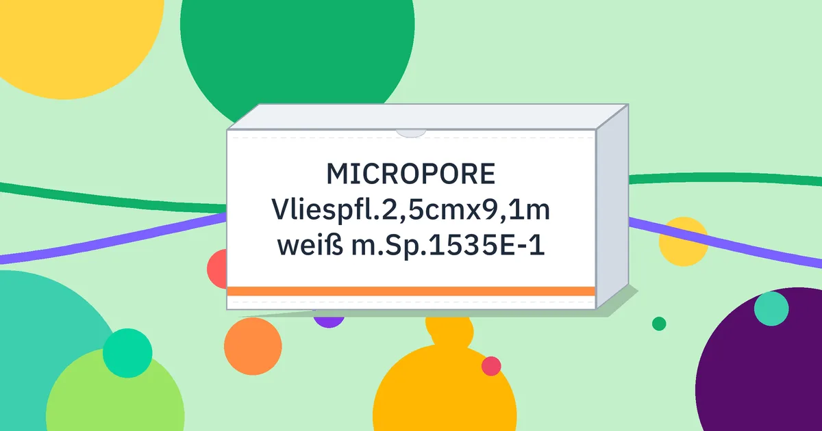 Symbolbild: Packung mit der Aufschrift MICROPORE Vliespfl.2,5cmx9,1m weiß m.Sp.1535E-1 (PZN 09313806) – Verfügbarkeit und Bezug in Apotheken in Frankfurt am Main