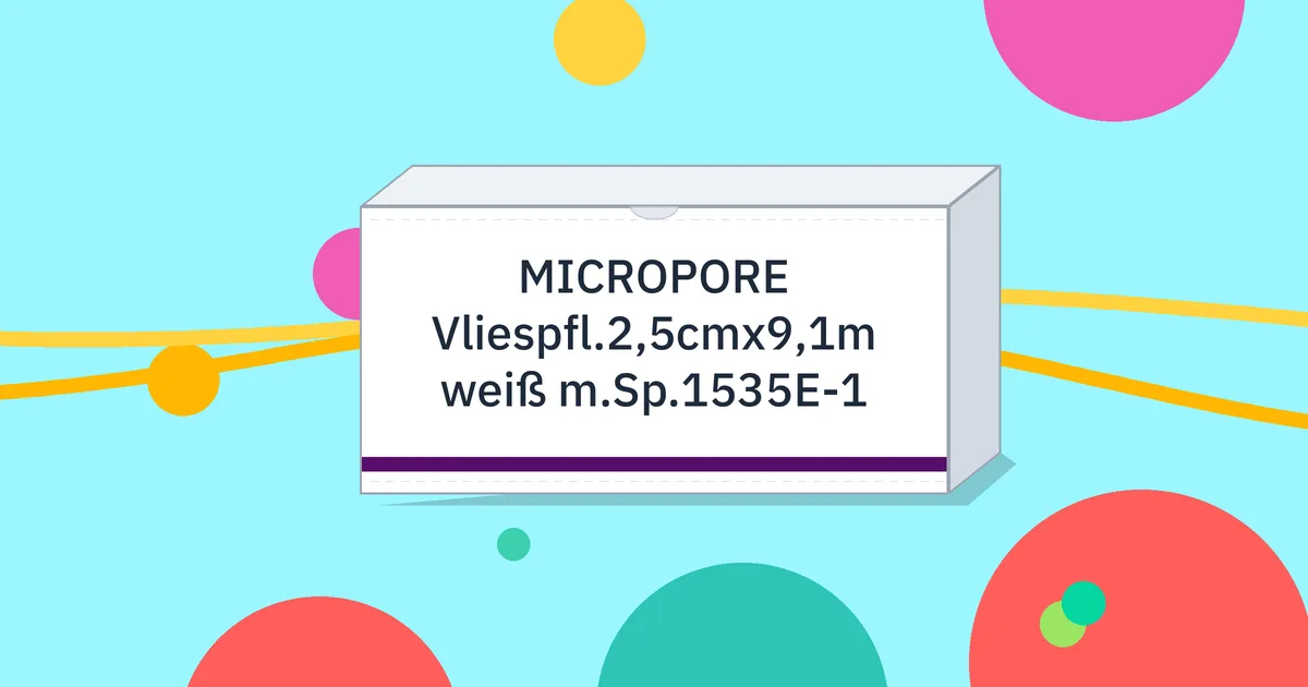 Symbolbild: Packung mit der Aufschrift MICROPORE Vliespfl.2,5cmx9,1m weiß m.Sp.1535E-1 (PZN 09313812) – Verfügbarkeit und Bezug in Apotheken in Frankfurt am Main