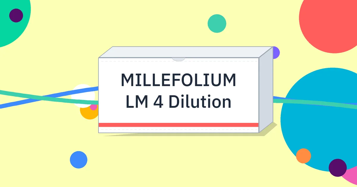 Symbolbild: Packung mit der Aufschrift MILLEFOLIUM LM 4 Dilution (PZN 13607867) – Verfügbarkeit und Bezug in Apotheken in Frankfurt am Main