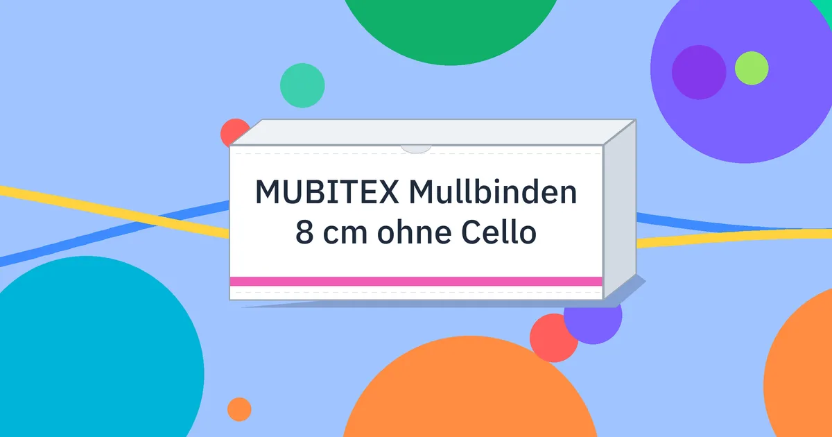 Symbolbild: Packung mit der Aufschrift MUBITEX Mullbinden 8 cm ohne Cello (PZN 03289449) – Verfügbarkeit und Bezug in Apotheken in Frankfurt am Main