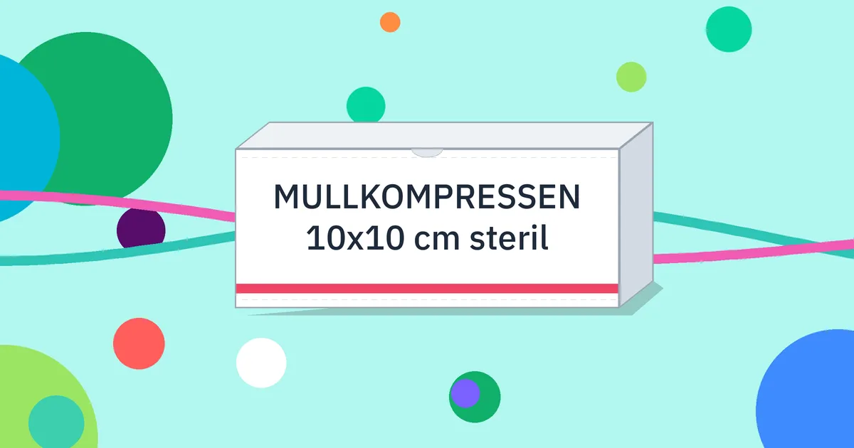 Symbolbild: Packung mit der Aufschrift MULLKOMPRESSEN 10x10 cm steril (PZN 01722600) – Verfügbarkeit und Bezug in Apotheken in Frankfurt am Main