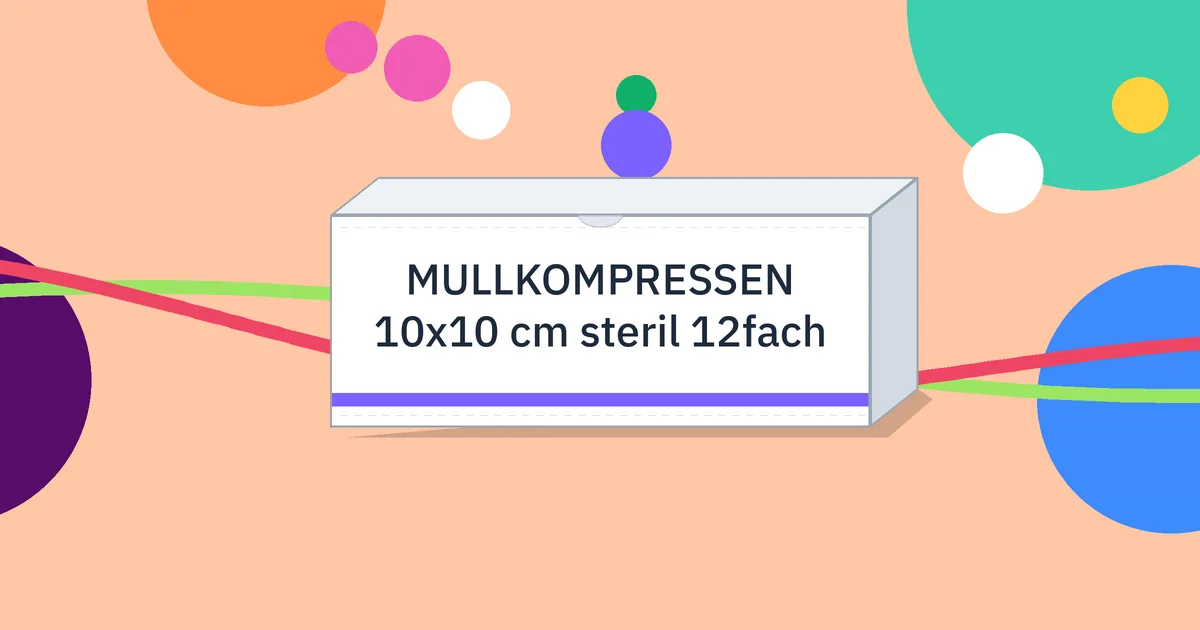 Symbolbild: Packung mit der Aufschrift MULLKOMPRESSEN 10x10 cm steril 12fach (PZN 02141331) – Verfügbarkeit und Bezug in Apotheken in Frankfurt am Main