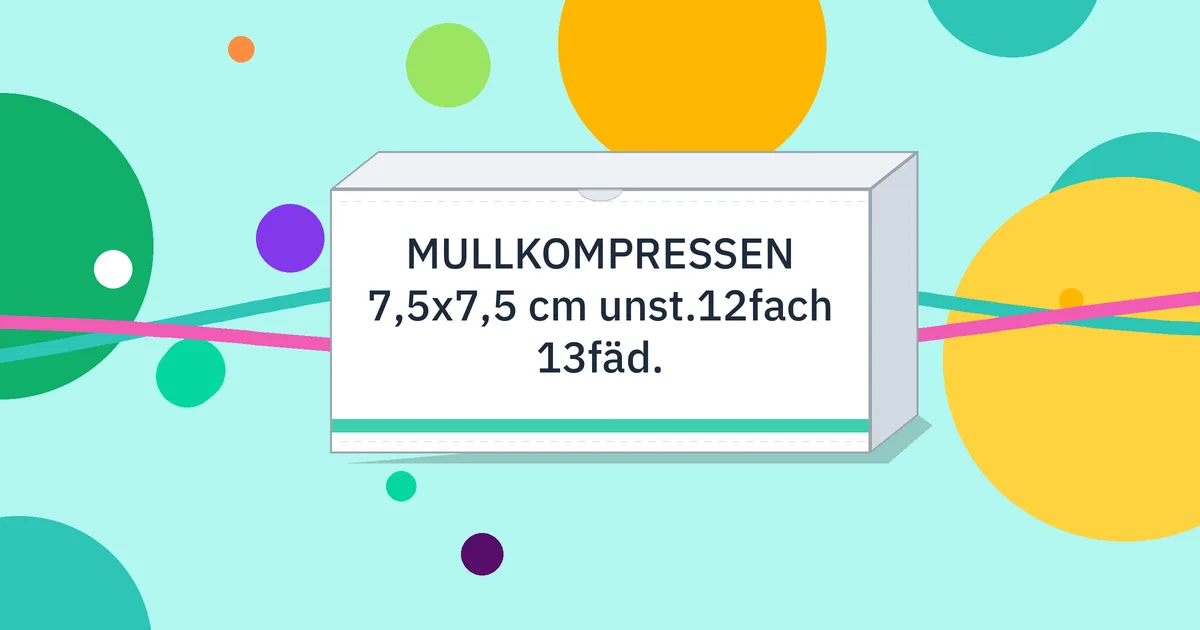 Symbolbild: Packung mit der Aufschrift MULLKOMPRESSEN 7,5x7,5 cm unst.12fach 13fäd. (PZN 06928358) – Verfügbarkeit und Bezug in Apotheken in Frankfurt am Main