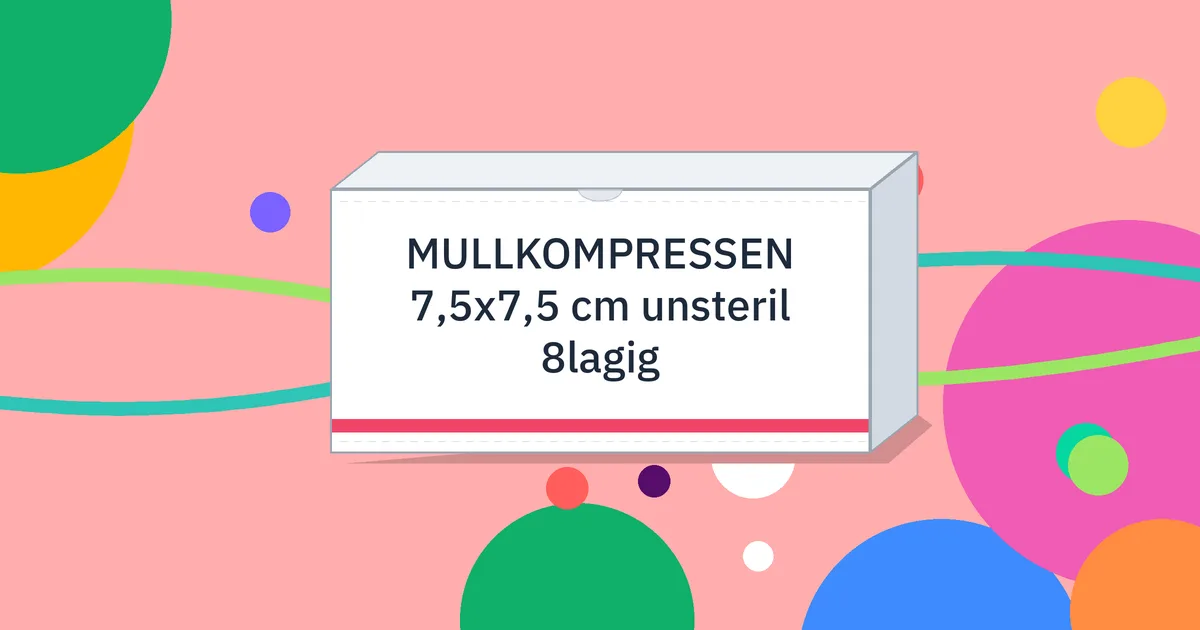 Symbolbild: Packung mit der Aufschrift MULLKOMPRESSEN 7,5x7,5 cm unsteril 8lagig (PZN 01651320) – Verfügbarkeit und Bezug in Apotheken in Frankfurt am Main