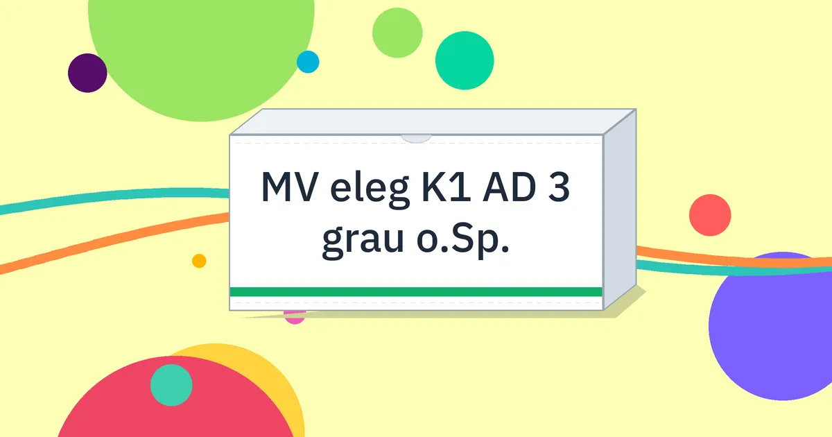 Symbolbild: Packung mit der Aufschrift MV eleg K1 AD 3 grau o.Sp. (PZN 18916389) – Verfügbarkeit und Bezug in Apotheken in Frankfurt am Main