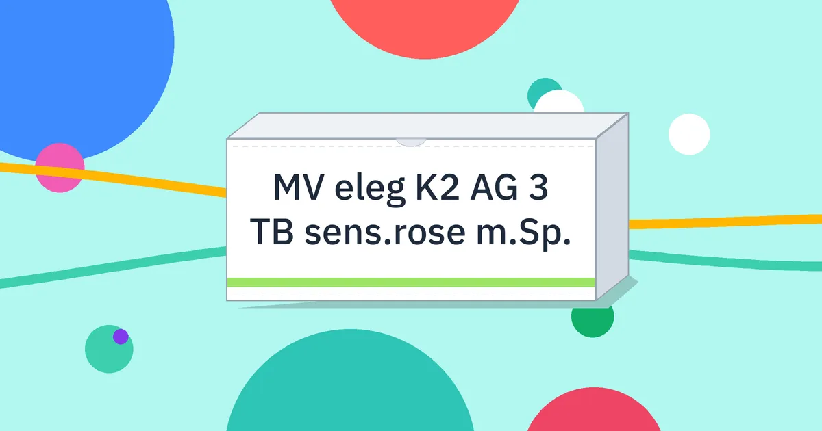 Symbolbild: Packung mit der Aufschrift MV eleg K2 AG 3 TB sens.rose m.Sp. (PZN 14699475) – Verfügbarkeit und Bezug in Apotheken in Frankfurt am Main