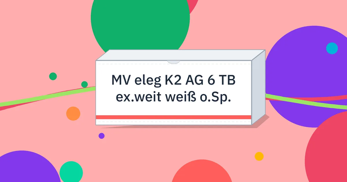 Symbolbild: Packung mit der Aufschrift MV eleg K2 AG 6 TB ex.weit weiß o.Sp. (PZN 09878336) – Verfügbarkeit und Bezug in Apotheken in Frankfurt am Main