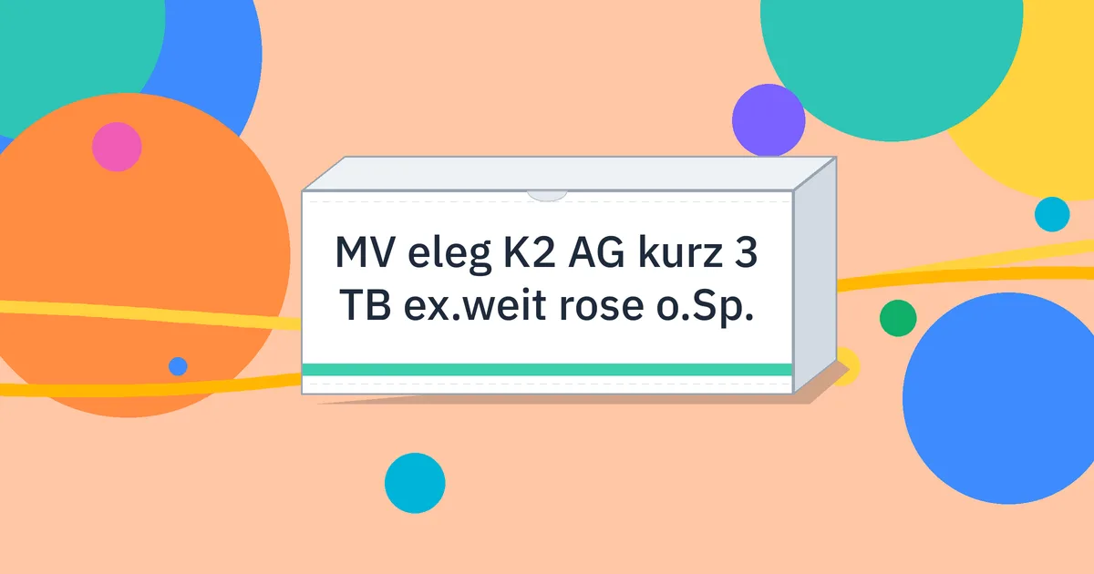 Symbolbild: Packung mit der Aufschrift MV eleg K2 AG kurz 3 TB ex.weit rose o.Sp. (PZN 14697619) – Verfügbarkeit und Bezug in Apotheken in Frankfurt am Main