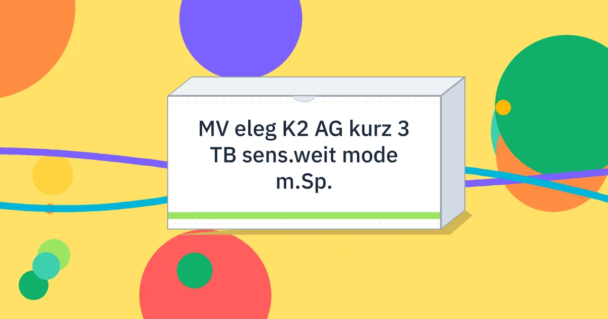 Symbolbild: Packung mit der Aufschrift MV eleg K2 AG kurz 3 TB sens.weit mode m.Sp. (PZN 09863263) – Verfügbarkeit und Bezug in Apotheken in Frankfurt am Main