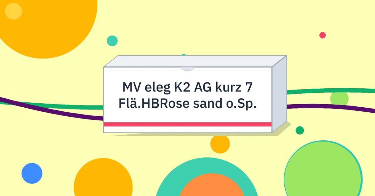 Symbolbild: Packung mit der Aufschrift MV eleg K2 AG kurz 7 Flä.HBRose sand o.Sp. (PZN 18925891) – Verfügbarkeit und Bezug in Apotheken in Frankfurt am Main