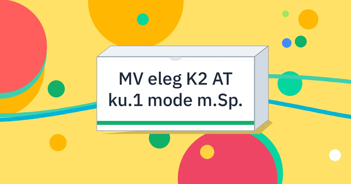 Symbolbild: Packung mit der Aufschrift MV eleg K2 AT ku.1 mode m.Sp. (PZN 06885169) – Verfügbarkeit und Bezug in Apotheken in Frankfurt am Main