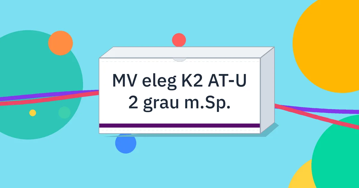 Symbolbild: Packung mit der Aufschrift MV eleg K2 AT-U 2 grau m.Sp. (PZN 18923389) – Verfügbarkeit und Bezug in Apotheken in Frankfurt am Main