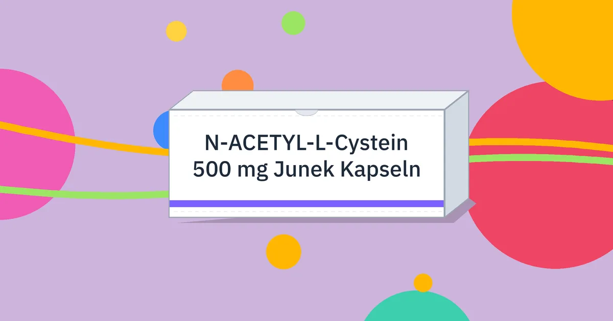 Symbolbild: Packung mit der Aufschrift N-ACETYL-L-Cystein 500 mg Junek Kapseln (PZN 04738547) – Verfügbarkeit und Bezug in Apotheken in Frankfurt am Main
