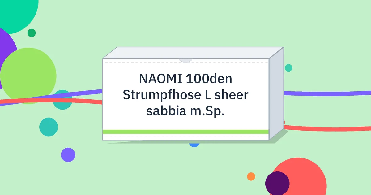 Symbolbild: Packung mit der Aufschrift NAOMI 100den Strumpfhose L sheer sabbia m.Sp. (PZN 16177025) – Verfügbarkeit und Bezug in Apotheken in Frankfurt am Main