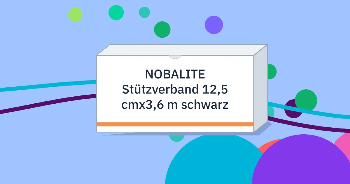 Symbolbild: Packung mit der Aufschrift NOBALITE Stützverband 12,5 cmx3,6 m schwarz (PZN 13166630) – Verfügbarkeit und Bezug in Apotheken in Frankfurt am Main