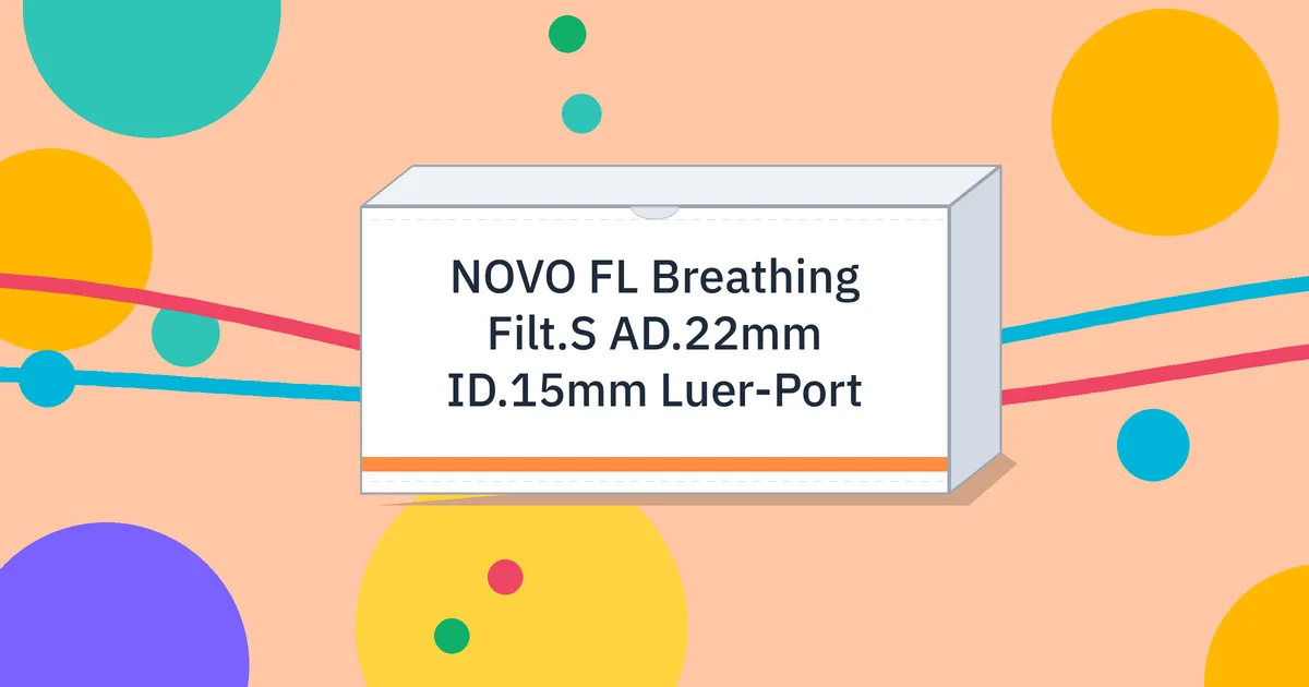 Symbolbild: Packung mit der Aufschrift NOVO FL Breathing Filt.S AD.22mm ID.15mm Luer-Port (PZN 18471415) – Verfügbarkeit und Bezug in Apotheken in Frankfurt am Main