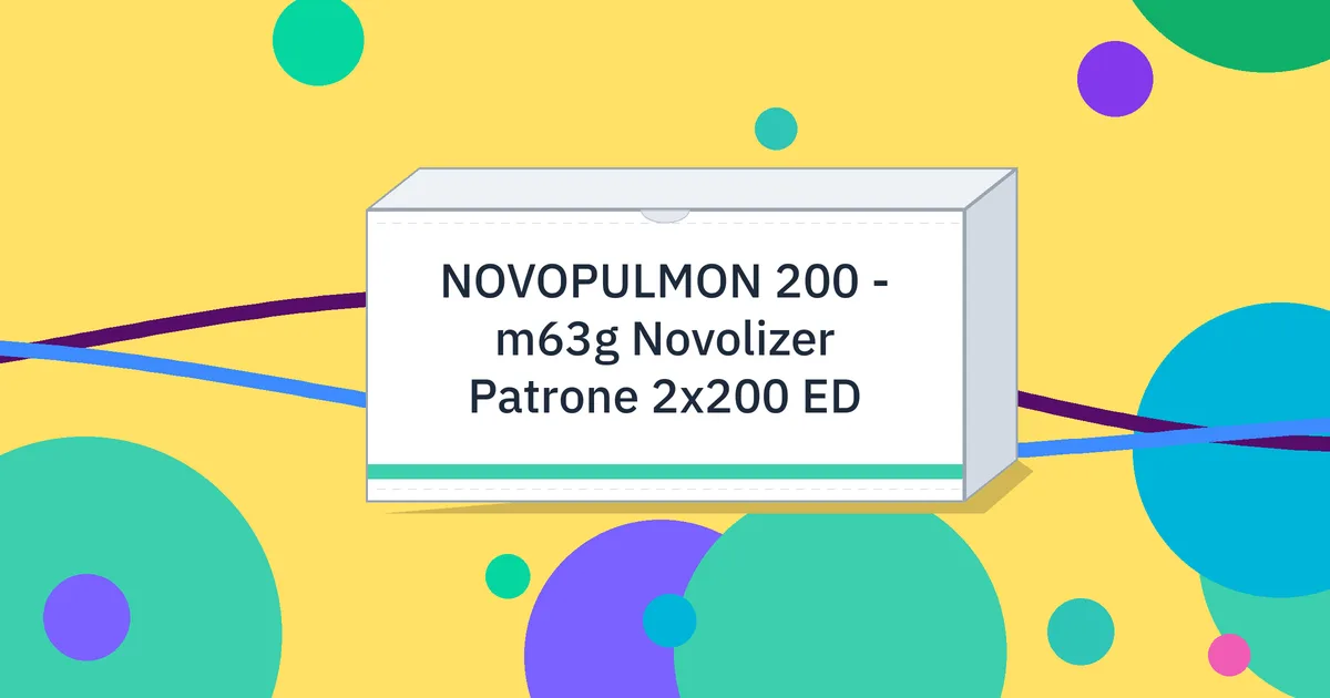 Symbolbild: Packung mit der Aufschrift NOVOPULMON 200 -m63g Novolizer Patrone 2x200 ED (PZN 01424601) – Verfügbarkeit und Bezug in Apotheken in Frankfurt am Main