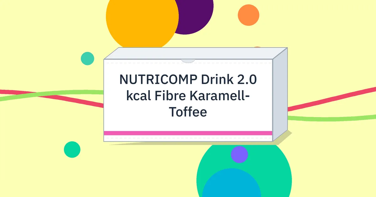 Symbolbild: Packung mit der Aufschrift NUTRICOMP Drink 2.0 kcal Fibre Karamell-Toffee (PZN 11137831) – Verfügbarkeit und Bezug in Apotheken in Frankfurt am Main